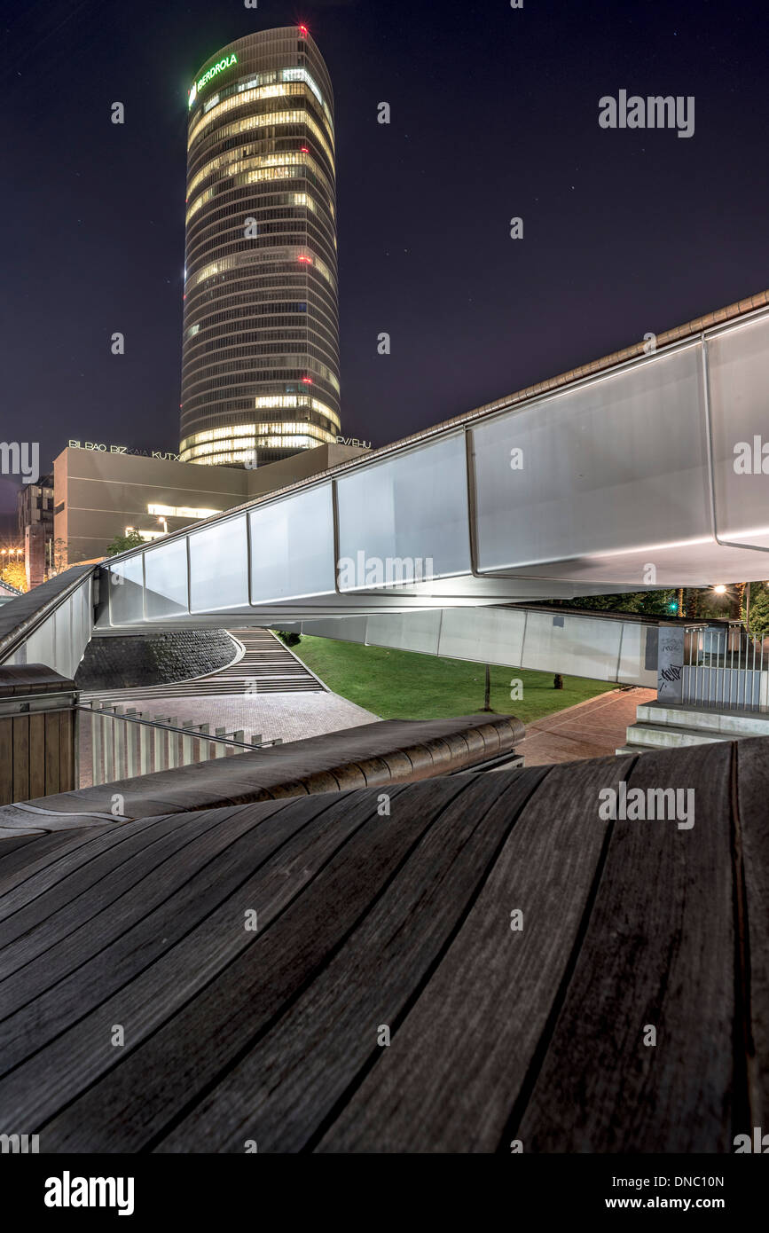 Deusto Bridge with Iberdrola tower background, Bilbao, Biscay, Basque ...