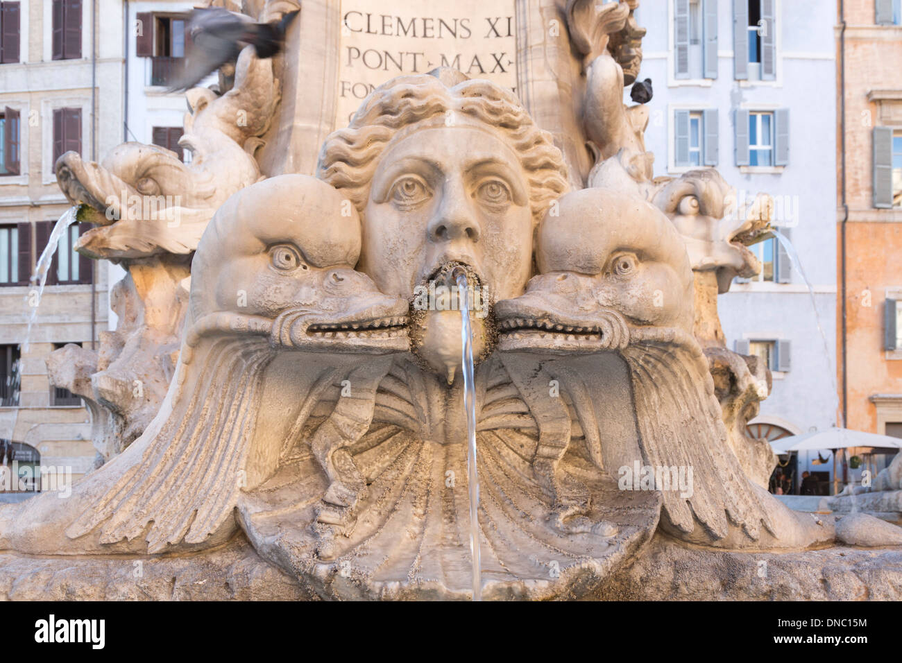 Sculpture with two fish on the Fontana del Pantheon fountain at Piazza ...