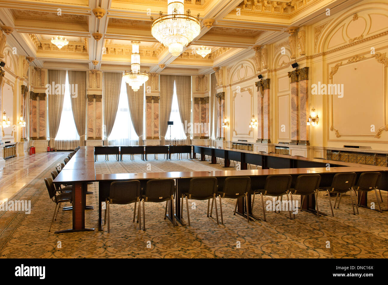 One of the conference rooms in the Palace of the Parliament in ...