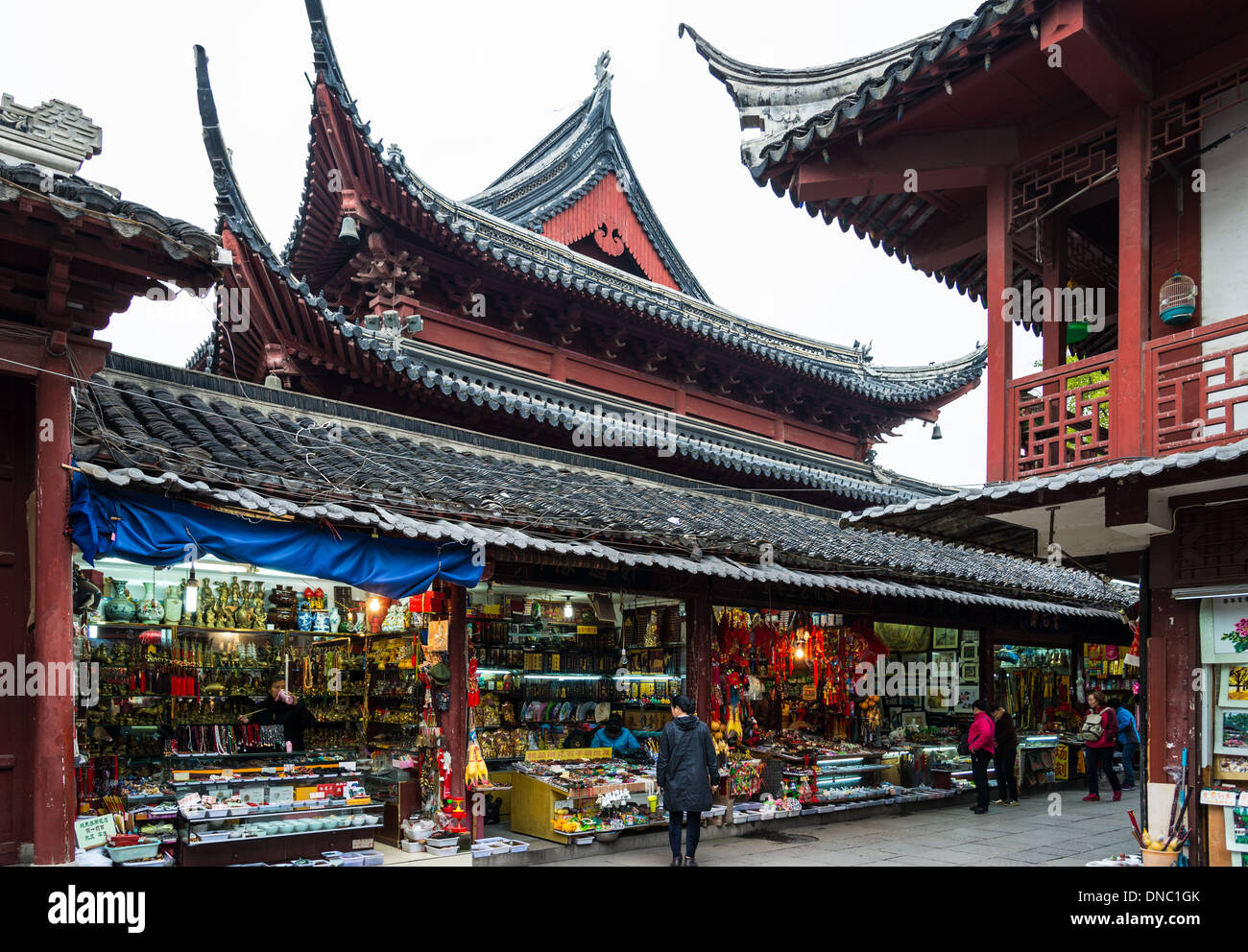 Souvenir shops attract tourists near the Temple of Confucius. Nanjing ...