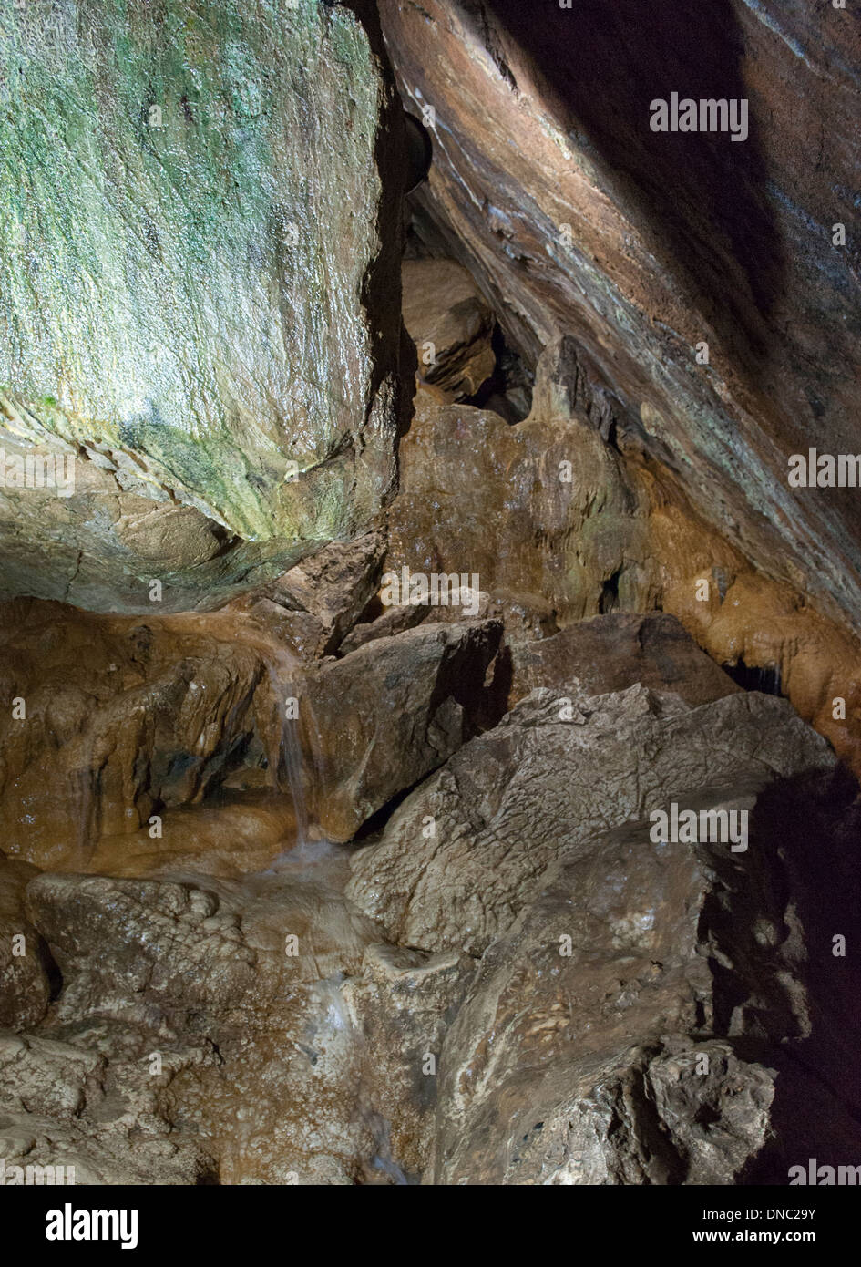 Underground stream in the Ialomicioara Cave in the Bucegi mountains of ...