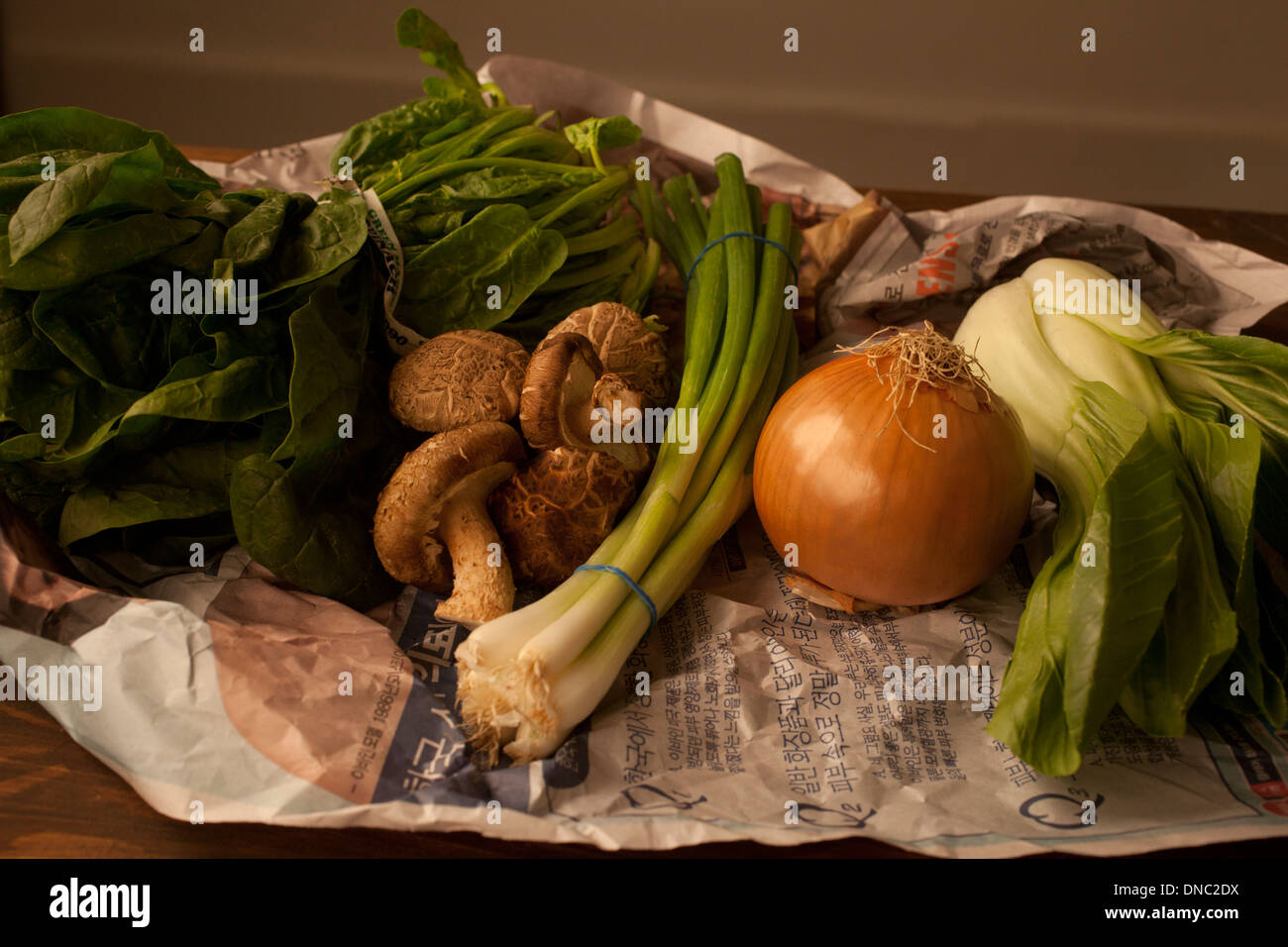 Vegetable still life laid out on table Stock Photo - Alamy