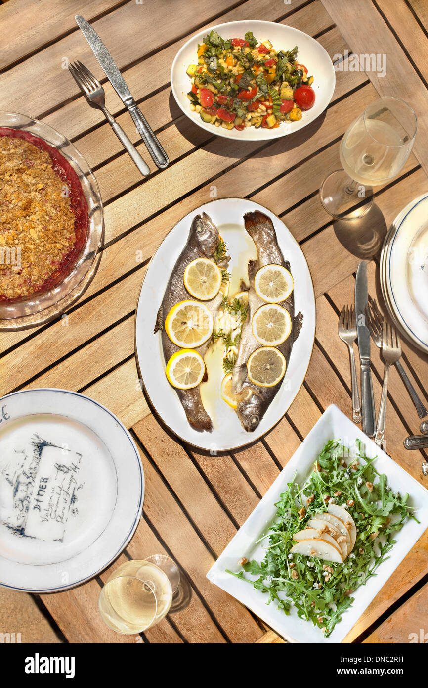 overhead grilled trout feast Stock Photo - Alamy