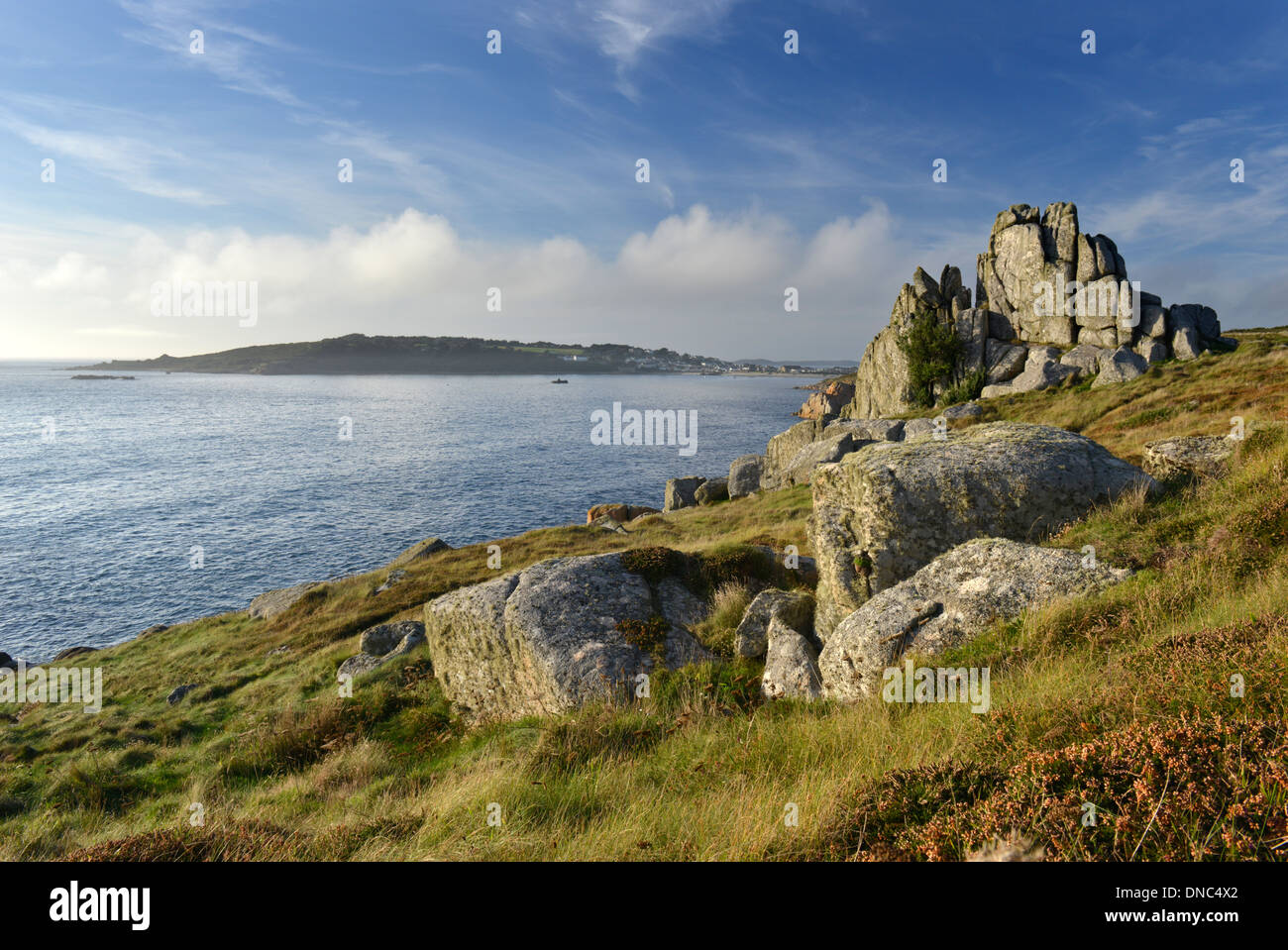 Looking toward Hugh Town, Porthcressa Beach and The Garrison from the ...