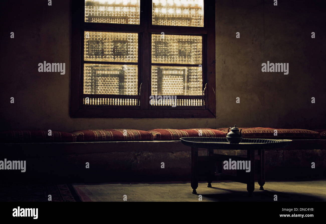 old Cairo fatimid house corridor lights yellow window shadows tunnel ...