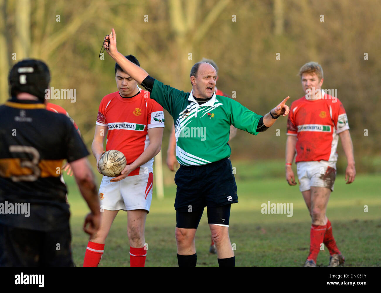 the referee signals a decision during the rugby match between didsbury ...