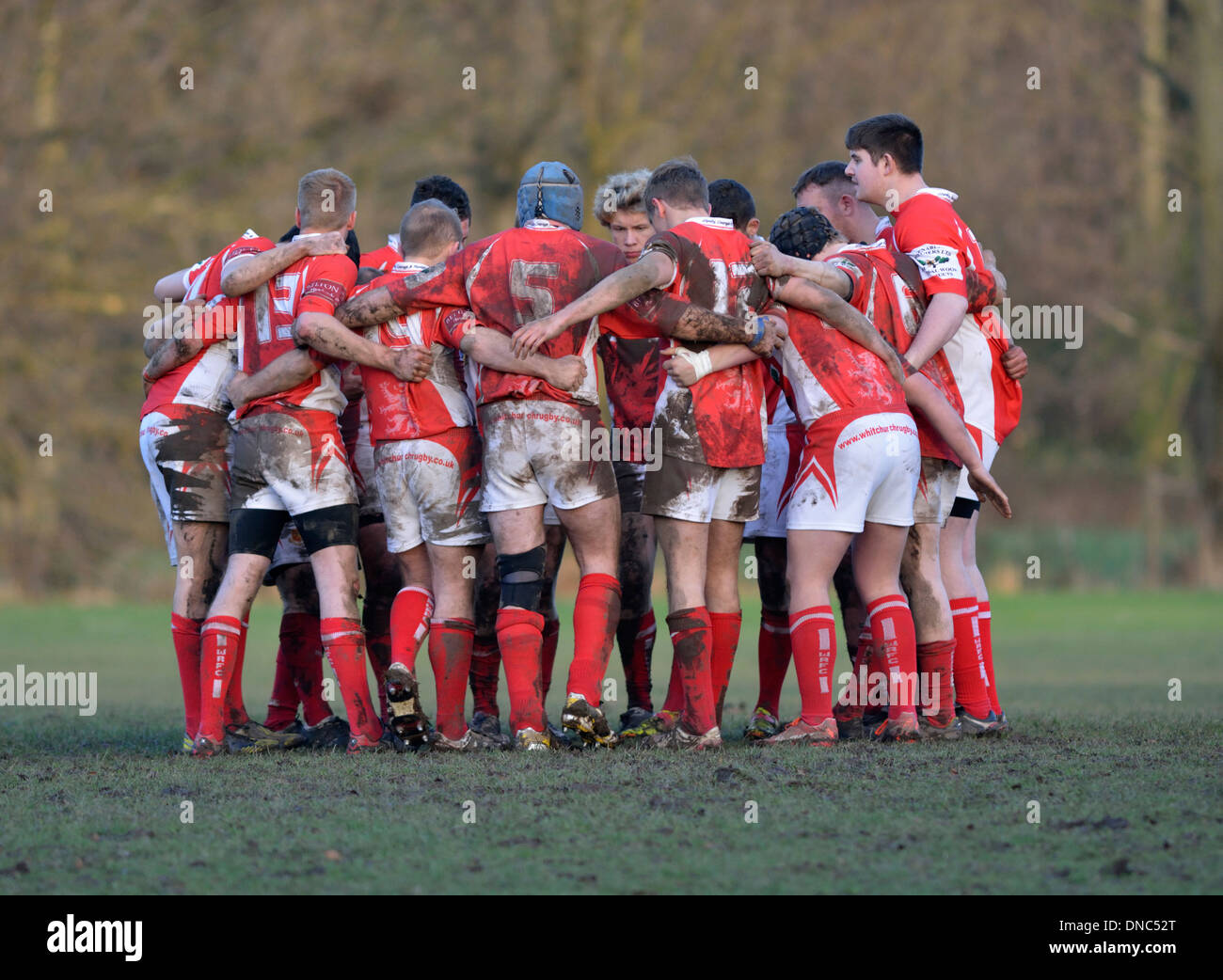 Birchfield rugby team huddle together before their match against oOld ...