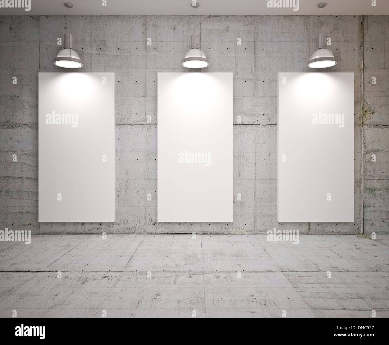 Poster in room with lamps on concrete wall Stock Photo - Alamy