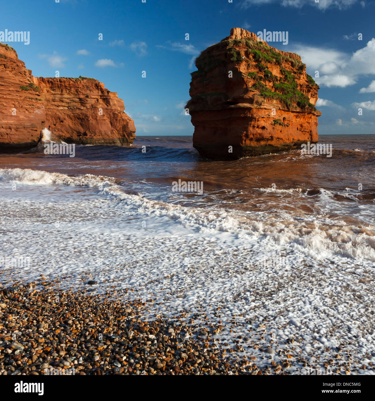 Dramtic red Jurassic cliffs at Ladram Bay Devon England UK Europe Stock ...