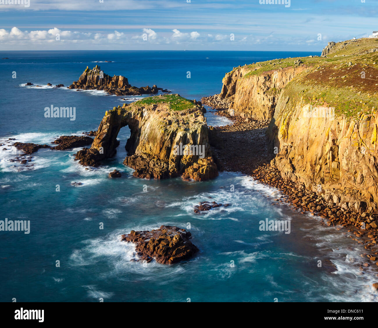 Enys Dodnan and the Armed Knight rock formations off Lands End Cornwall ...