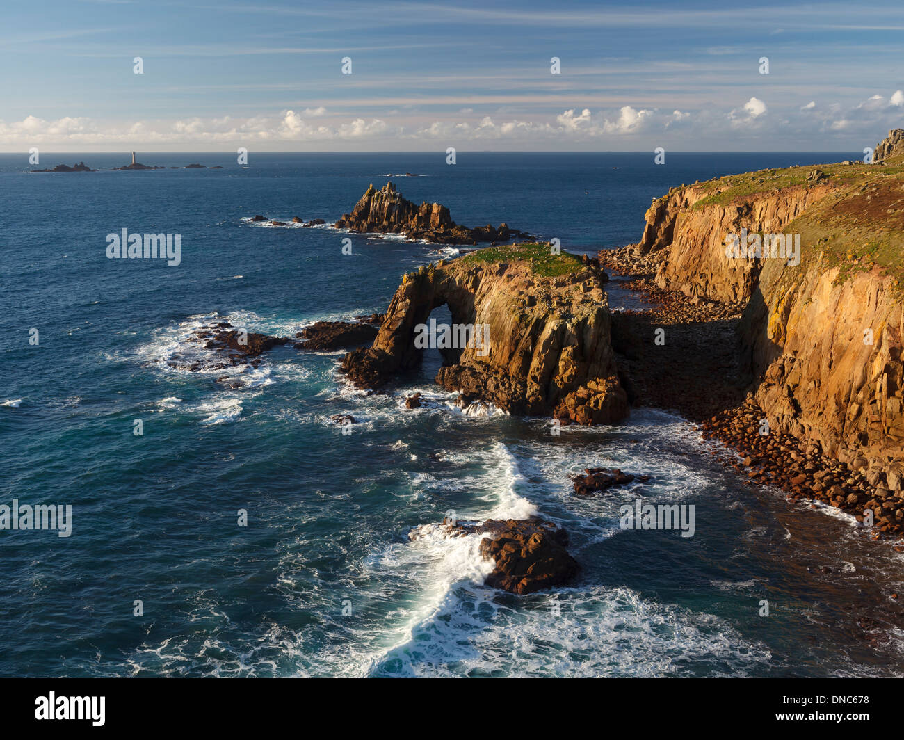 Enys Dodnan and the Armed Knight rock formations off Lands End Cornwall ...
