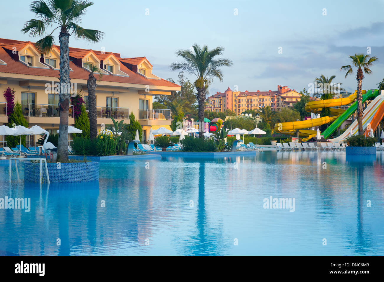 Comfortable resort hotel with a large swimming pool and water ...