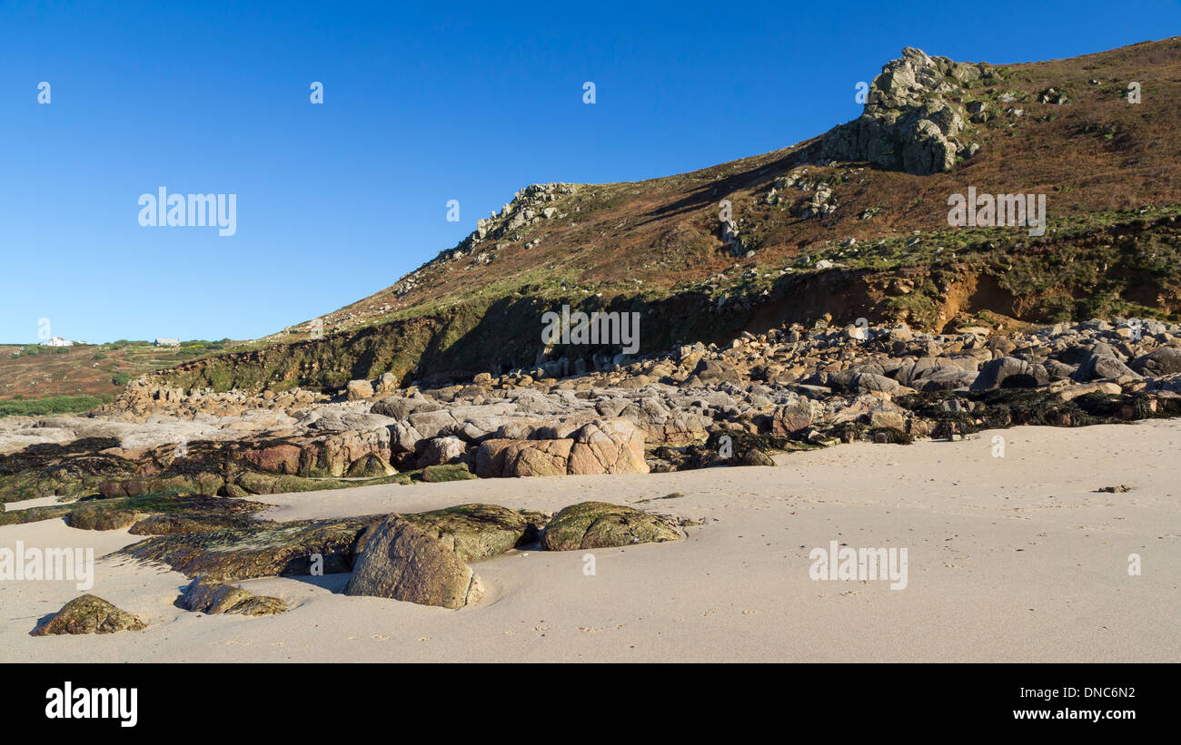 The beautiful golden sandy beach Whitesands Bay at Sennen Cove Cornwall ...