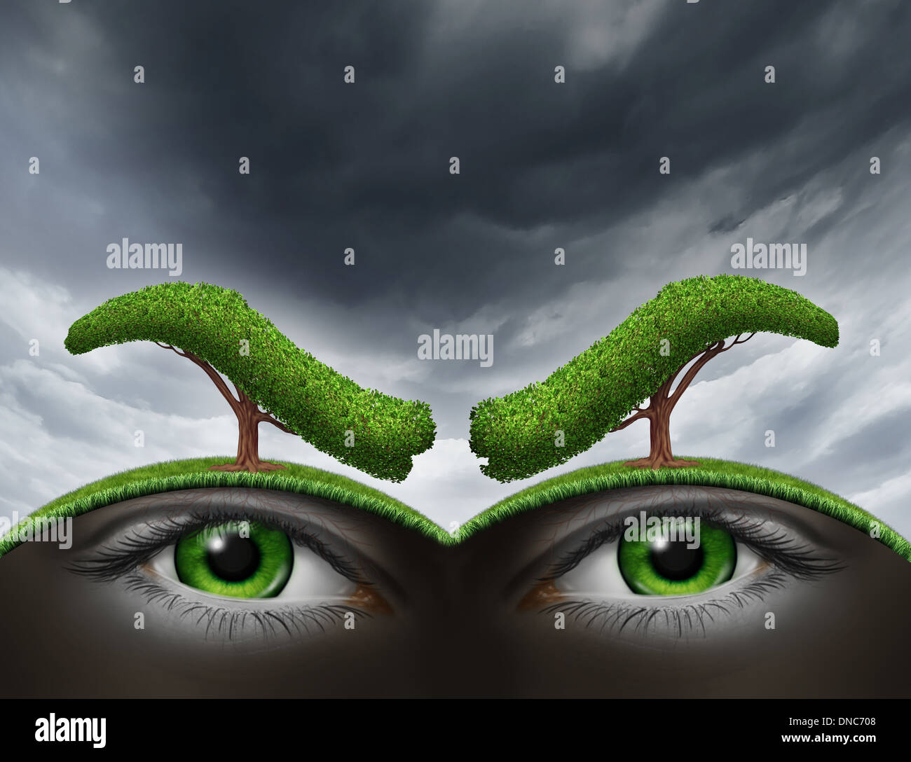 Environment stress and nature as a living entity with a green landscape ...