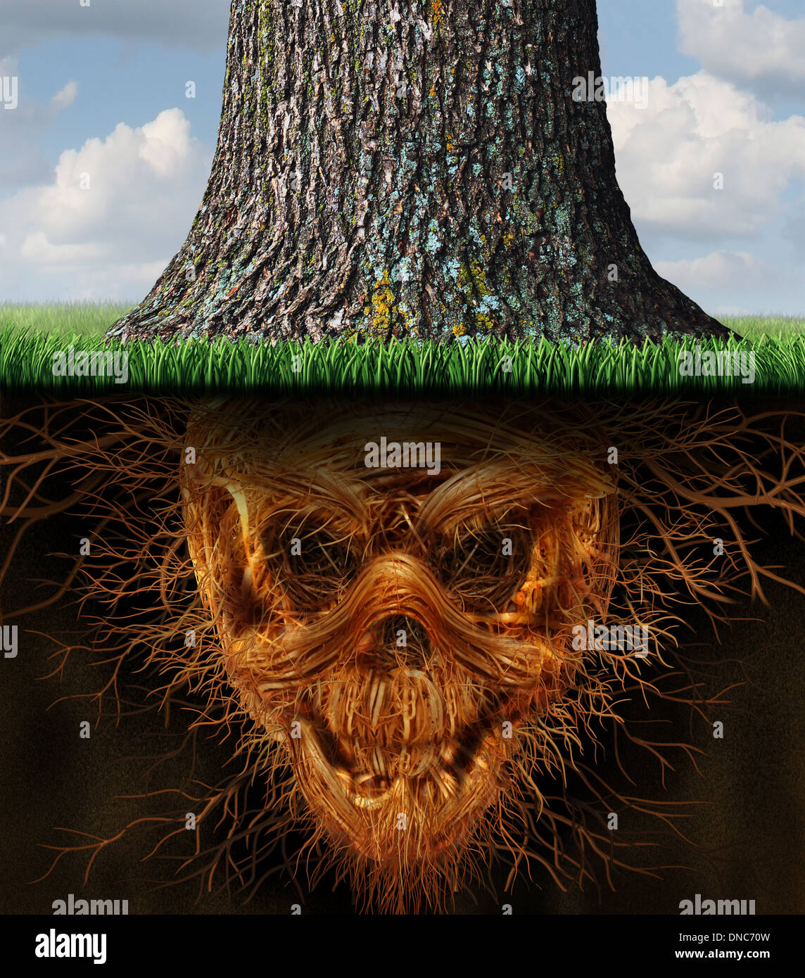 Hidden danger and risk as a business concept as a growing tree trunk ...