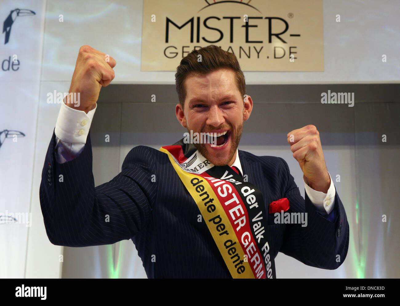 Mister Germany 2014 Oliver Sanne from Duesseldorf cheers after winning ...