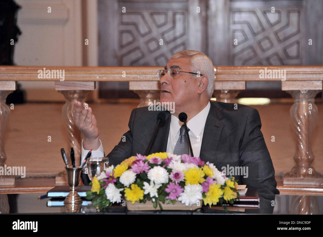Cairo, Cairo, Egypt. 22nd Dec, 2013. Egyptian interim president Adly ...