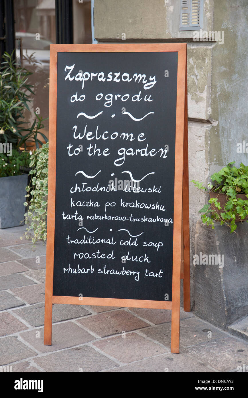 Food Menu in English and Polish, Krakow, Poland Stock Photo - Alamy