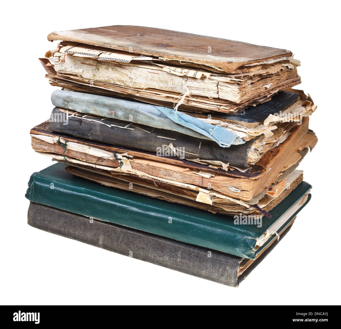stack of old used books isolated on white background Stock Photo - Alamy