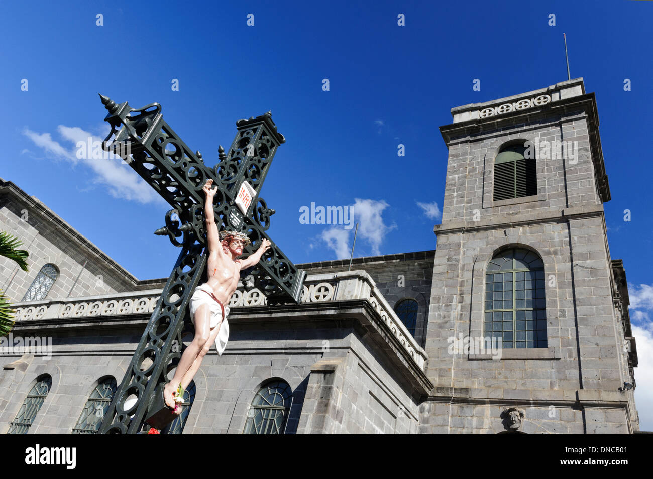 St Louis Cathedral with Jesus on the cross, Port Louis, Mauritius Stock ...