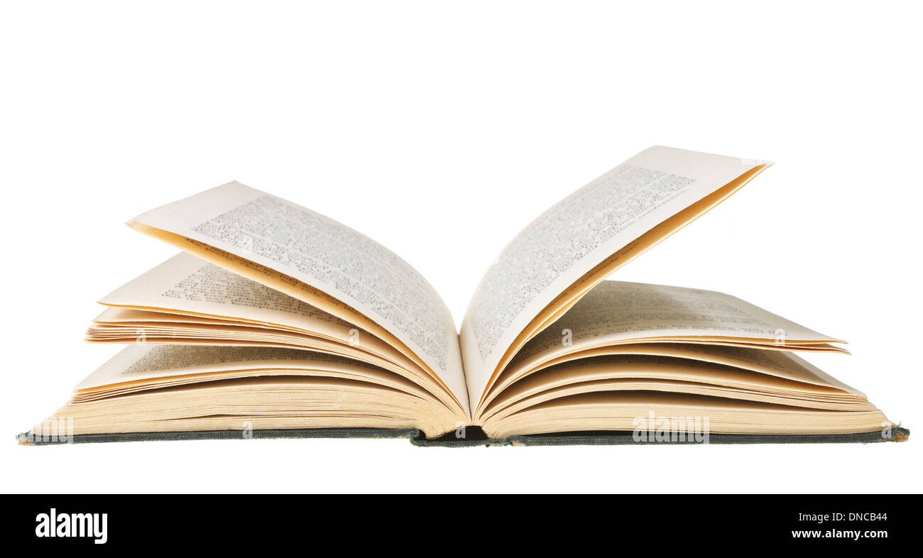 vintage open book isolated on white background Stock Photo - Alamy