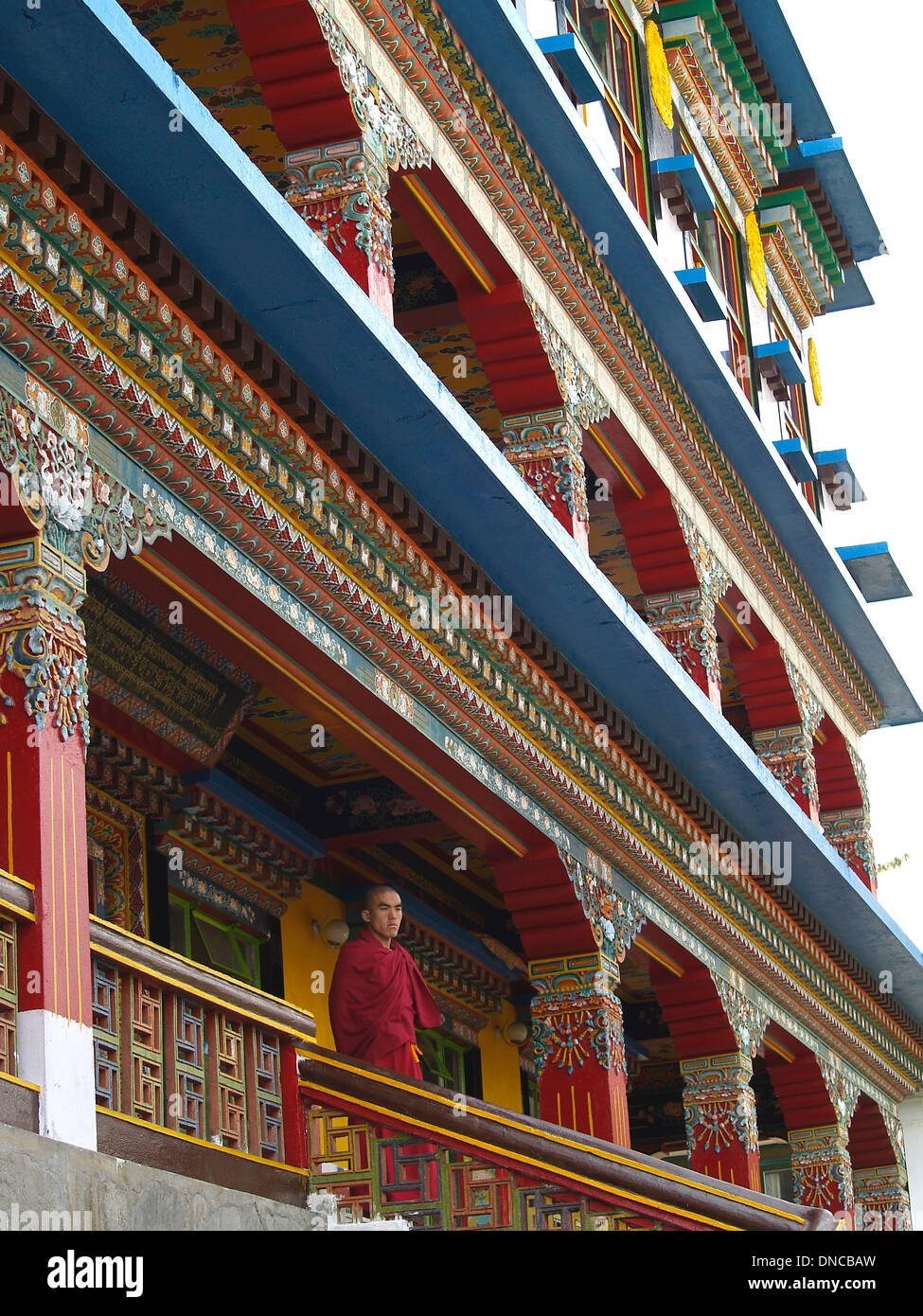 A young monk peers out into the distance,New Rumtek Monastery,Sikkim ...