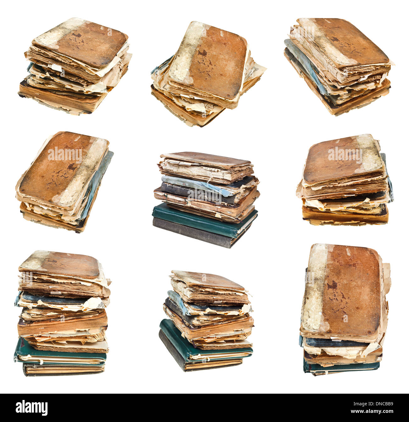 set from different angles of old vintage book isolated on white ...