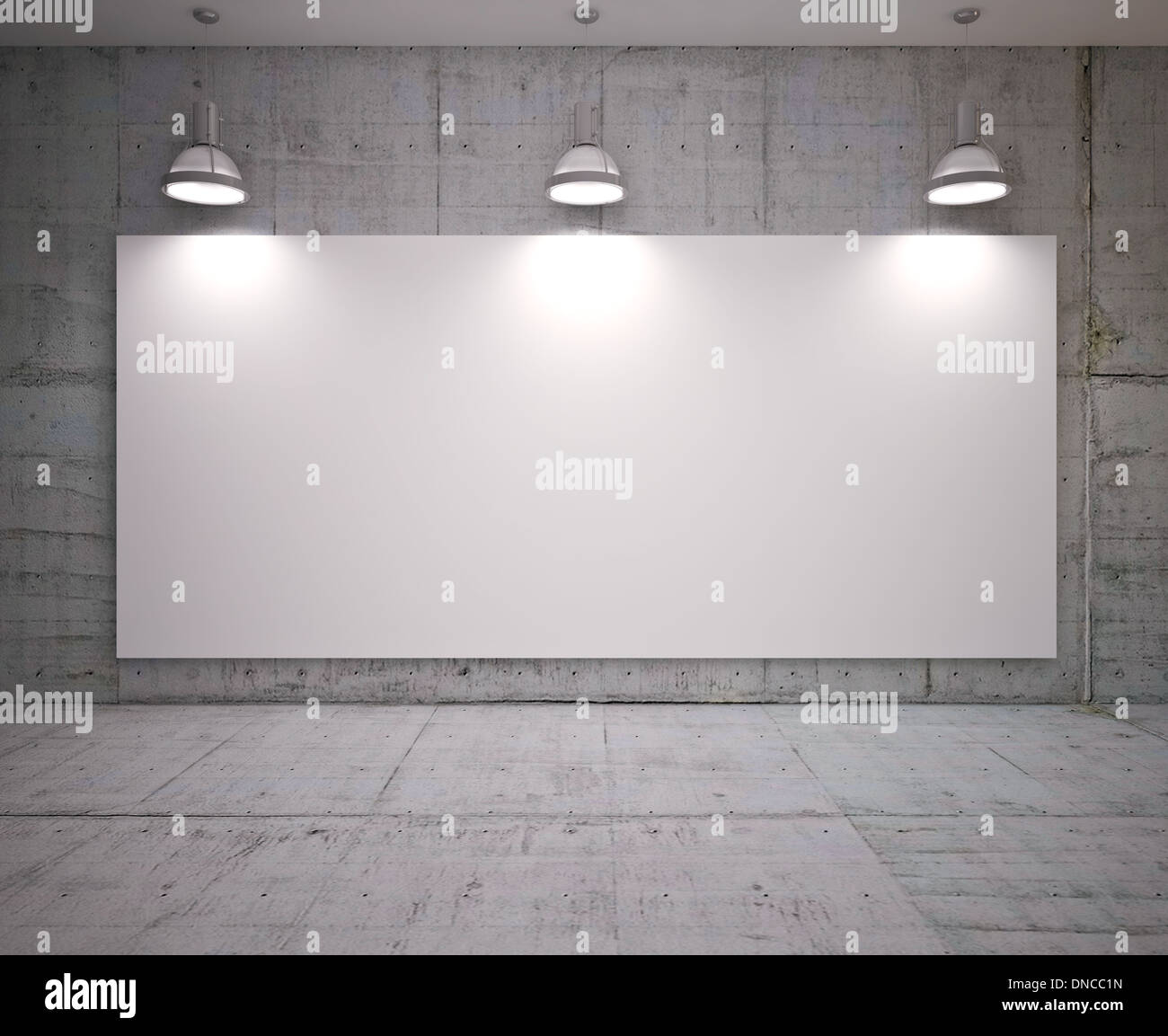 Poster in room with lamps on concrete wall Stock Photo - Alamy