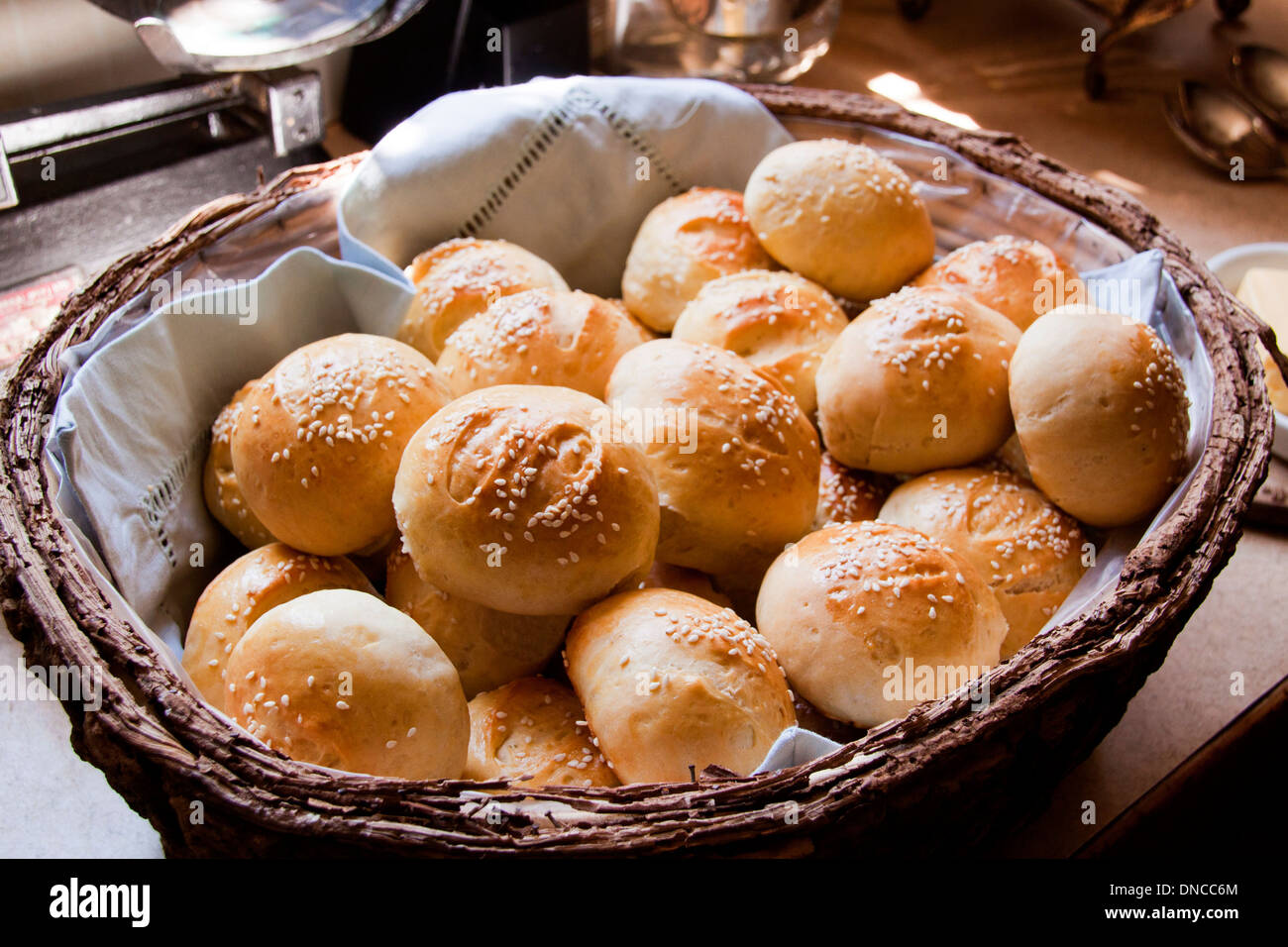 Basket bread on breakfast table hi-res stock photography and images - Alamy