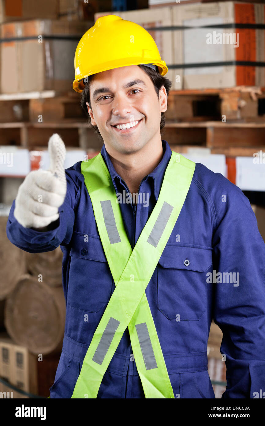 Confident Foreman Gesturing Thumbs Up Stock Photo - Alamy