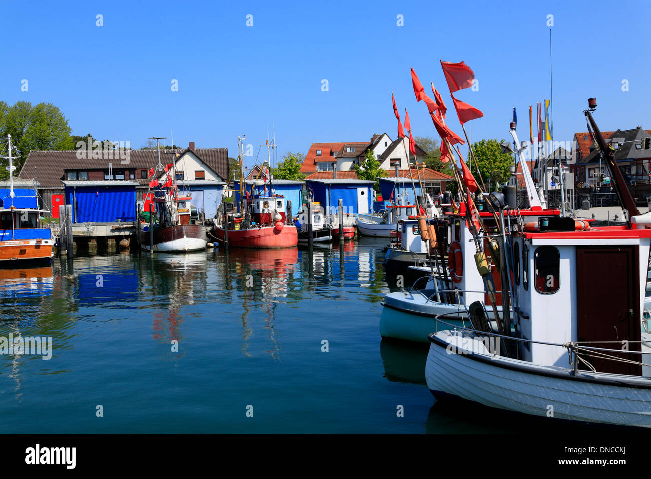 Fishing boats at Niendorf harbor, Baltic Sea Coast, Schleswig-Holstein ...