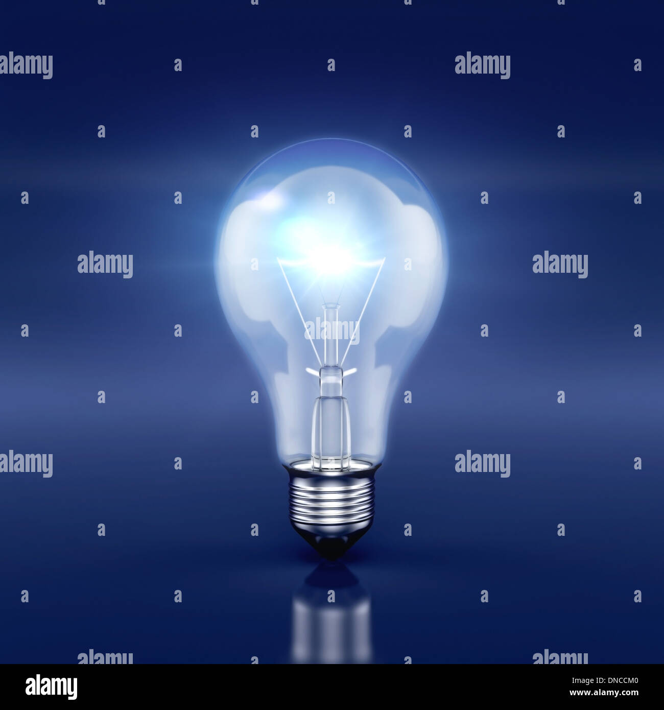 3d render of glowing light bulb on the blue background. Ideas concept ...