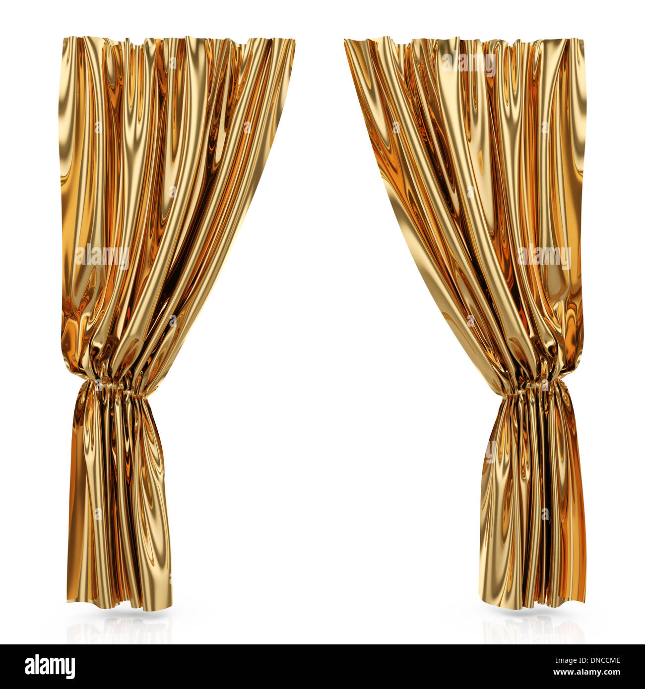 3d render of golden curtains isolated at white background Stock Photo ...