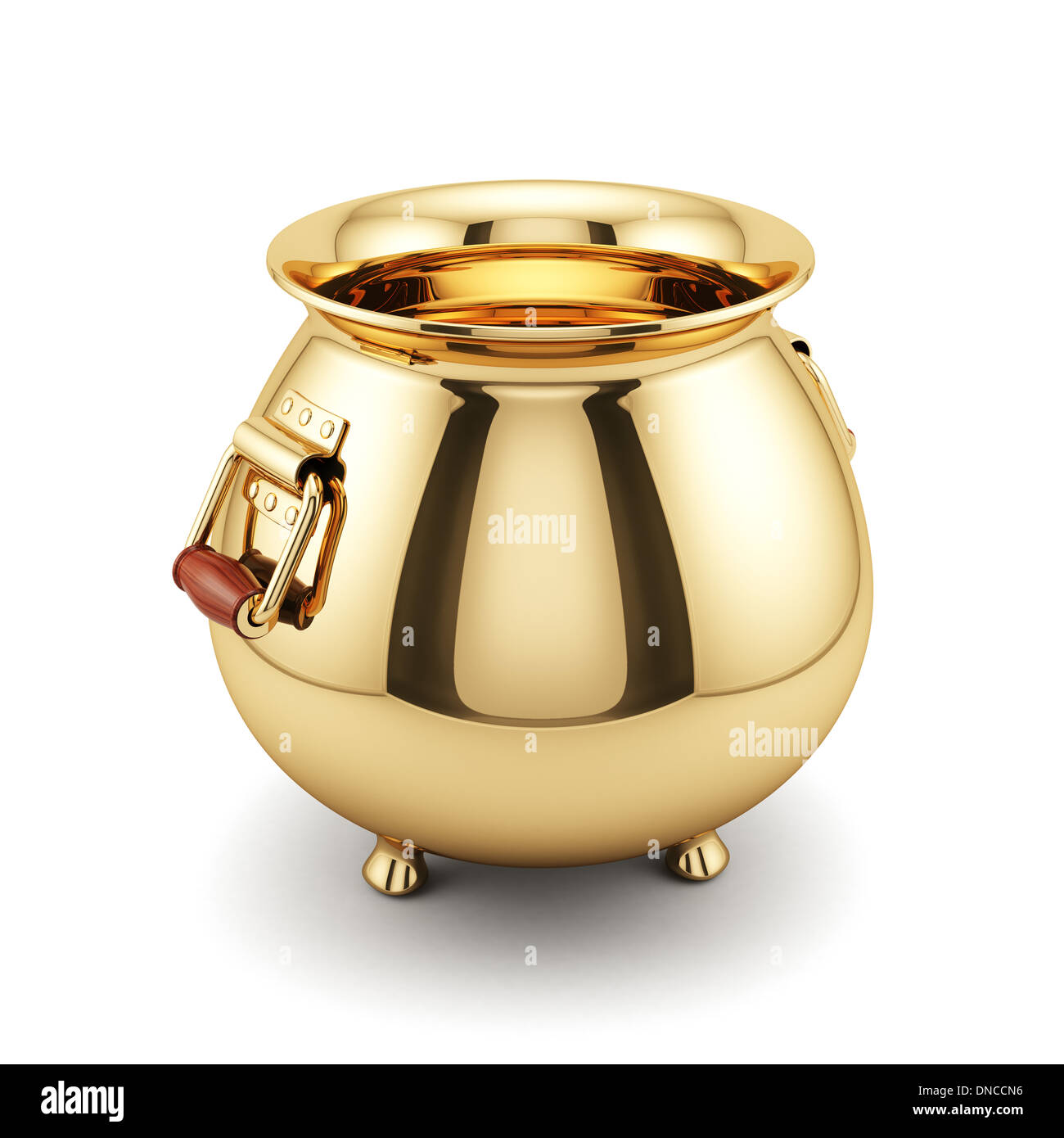 3d render of empty golden pot isolated on white background. Fortune ...