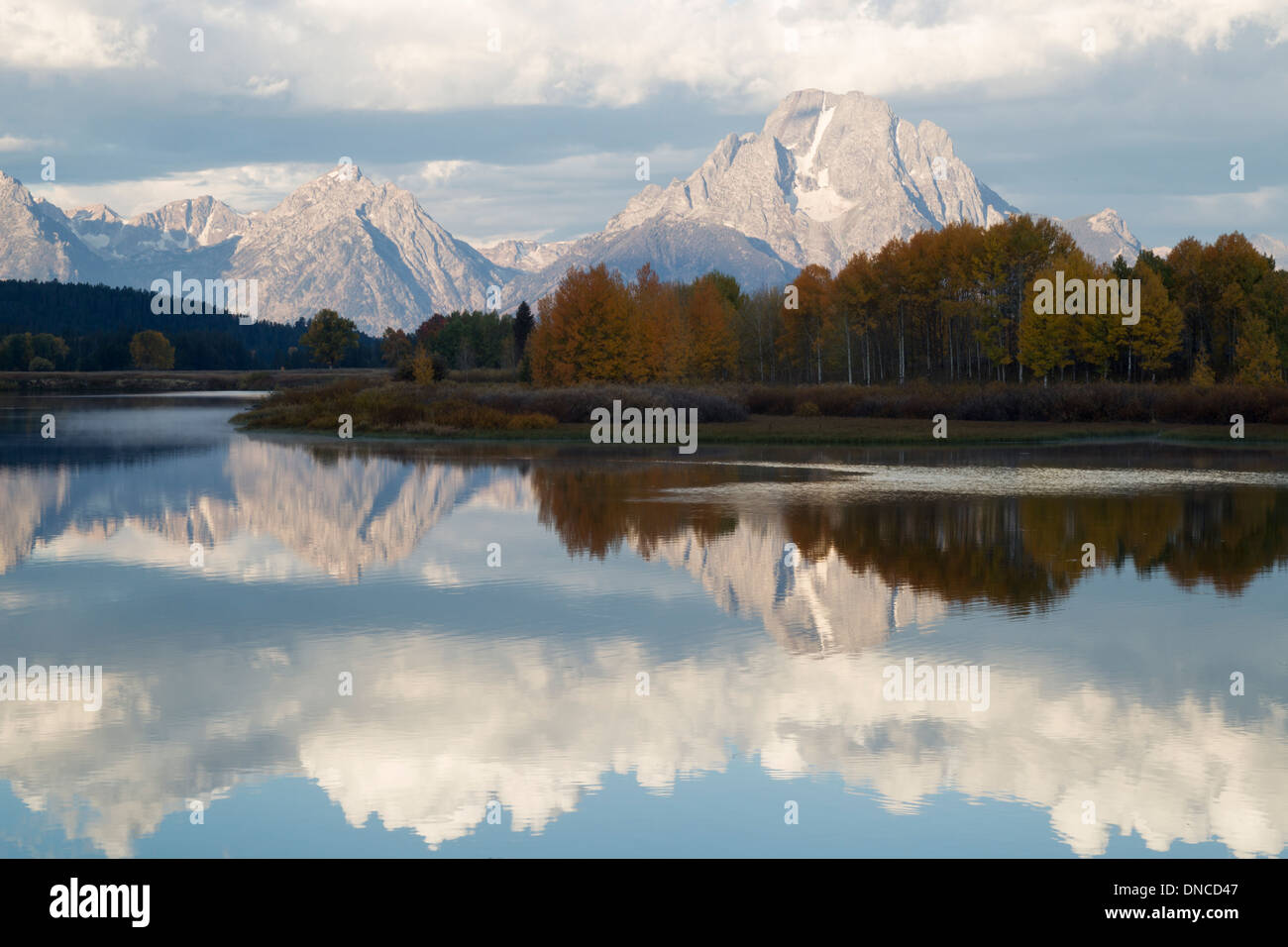 Morning looking at the snow capped Grand Tetons Mountain Range at Ox ...