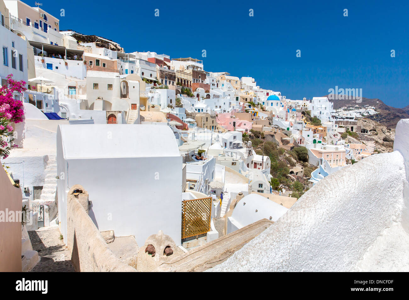 View of Fira town - Santorini island Crete Greece. White concrete ...