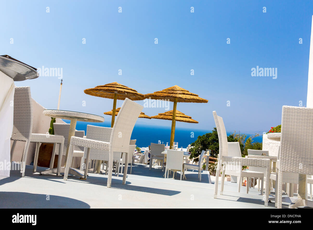View of Fira town - Santorini island Crete Greece. White concrete ...