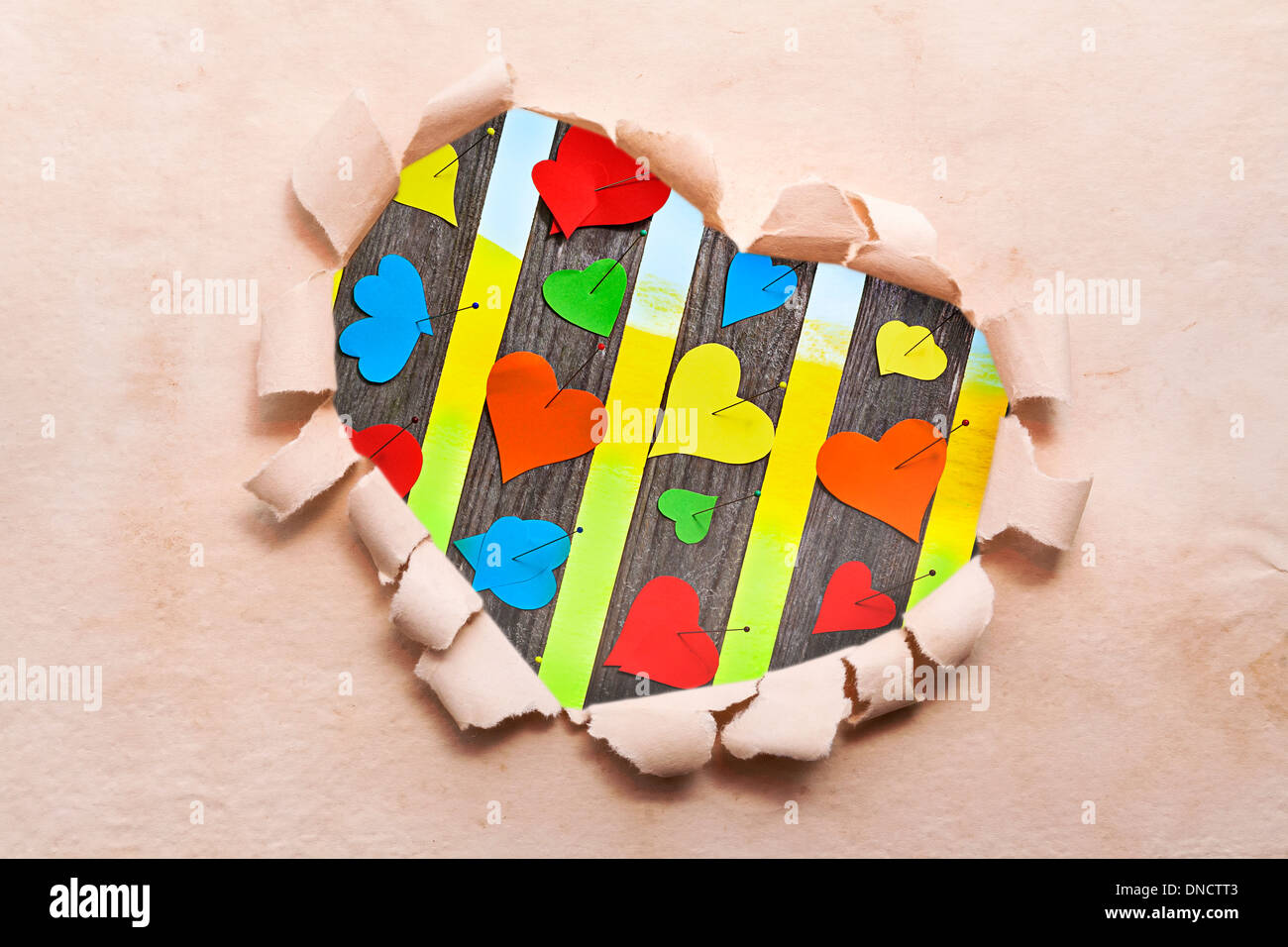 Heart ripped out in the paper and in the middle of the paper hearts ...