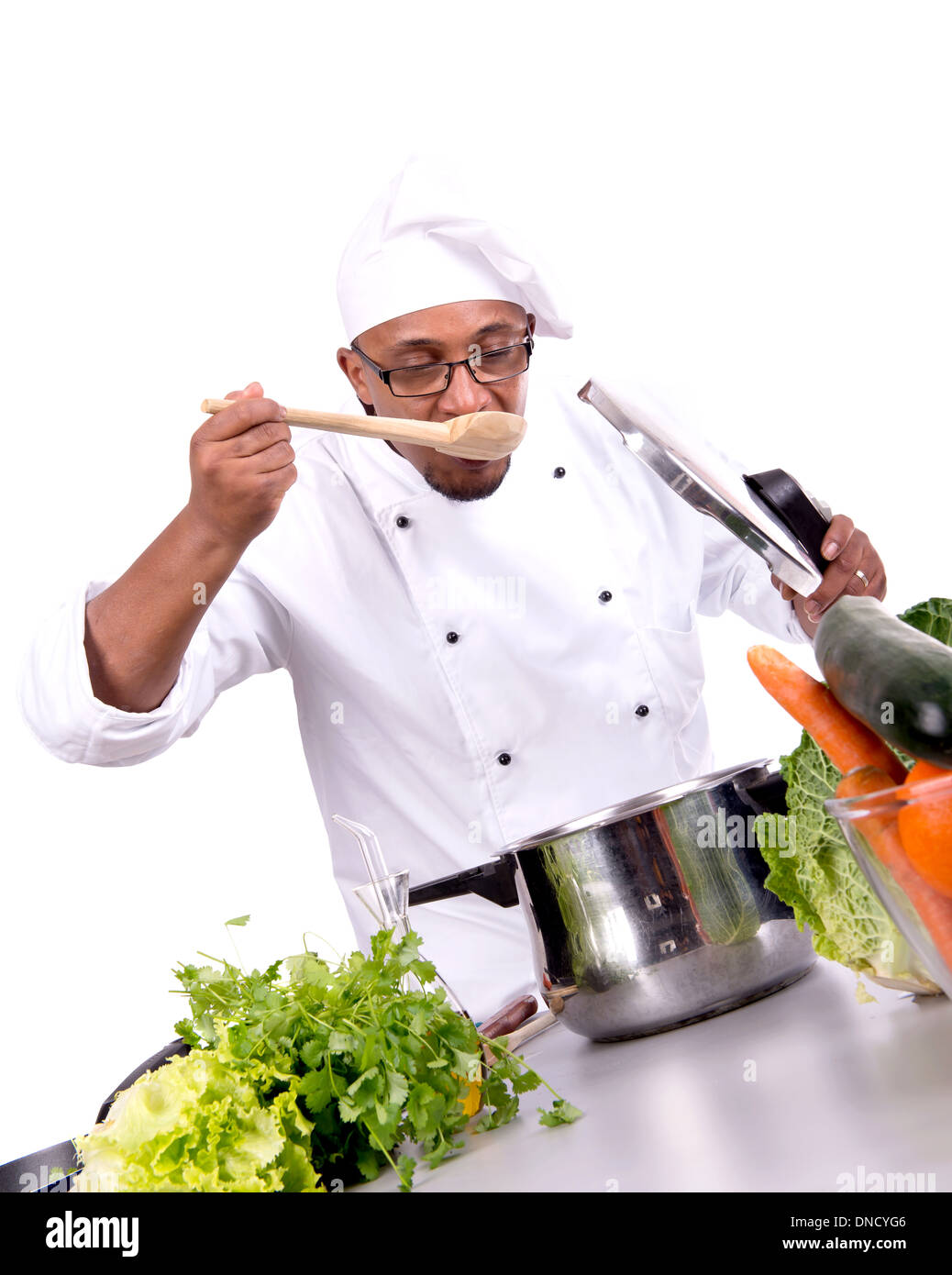 Male chef with fruits and vegetables cooking Stock Photo - Alamy