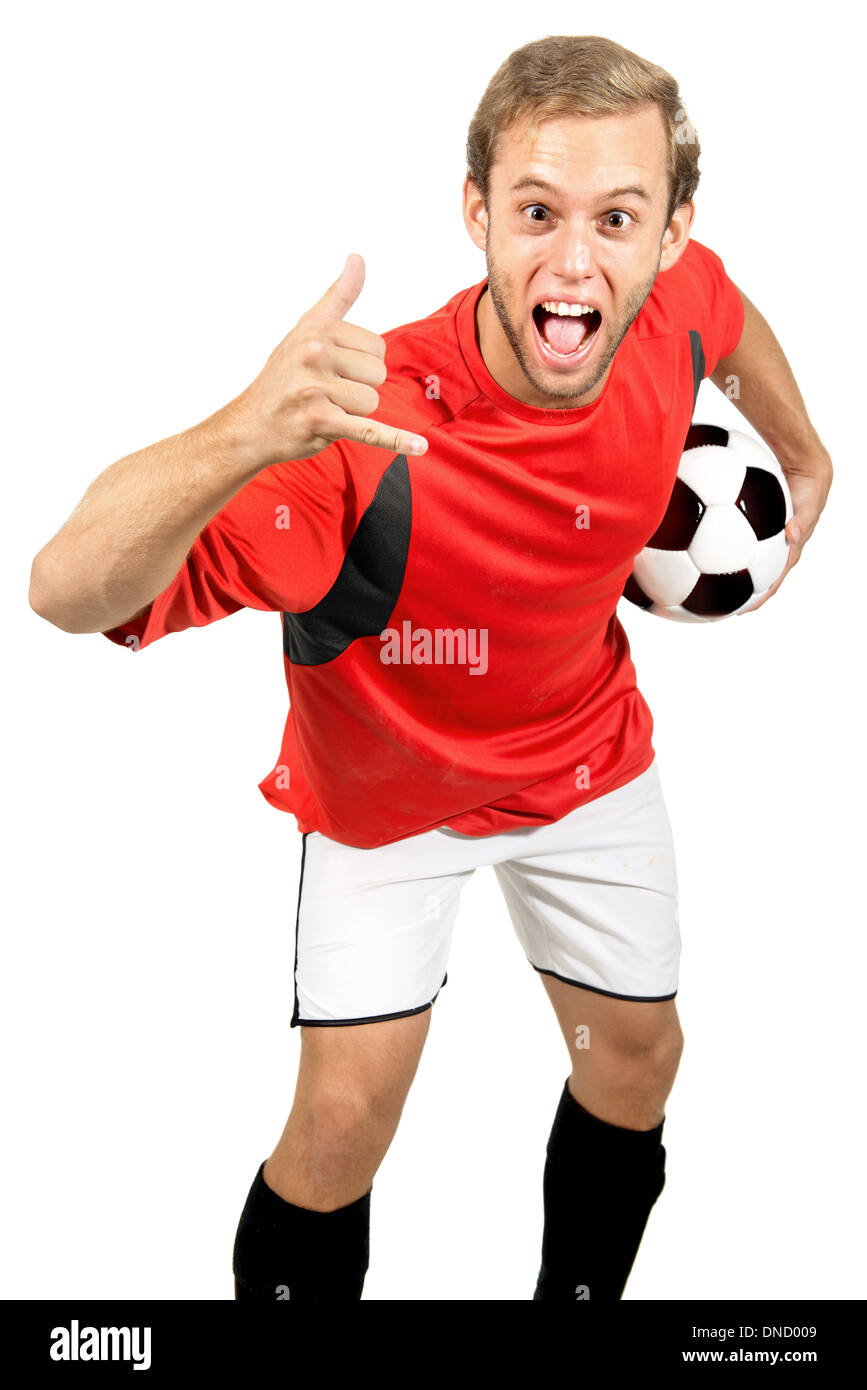 Football player with a ball isolated in white Stock Photo - Alamy