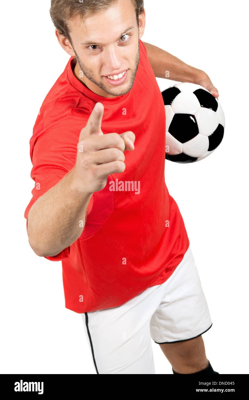 Football player with a ball isolated in white Stock Photo - Alamy