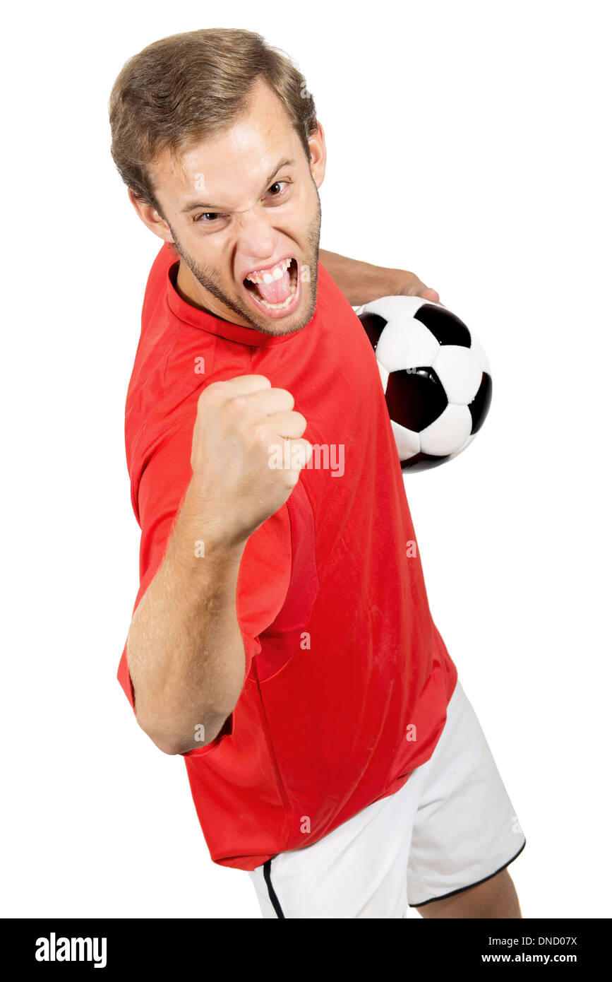 Football player with a ball isolated in white Stock Photo - Alamy