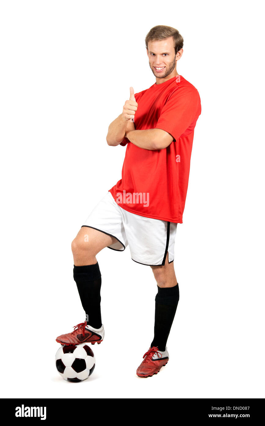 Football player with a ball isolated in white Stock Photo - Alamy