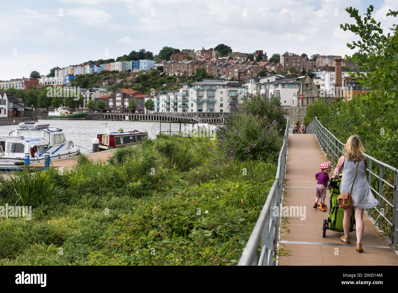 Walkway along Porto Quay in the Floating Harbour, City of Bristol, UK ...