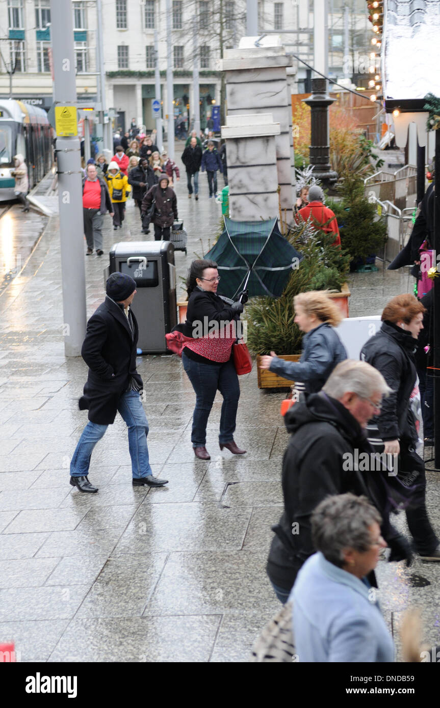 Nottingham, UK. 23rd Dec, 2013. Heavy rain and strong winds makes the ...