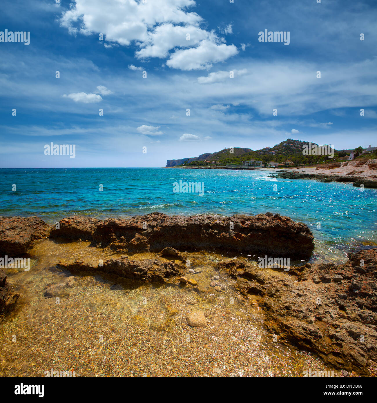 Denia Alicante Las rotas rocky beach in Spain and San Antonio Cape ...