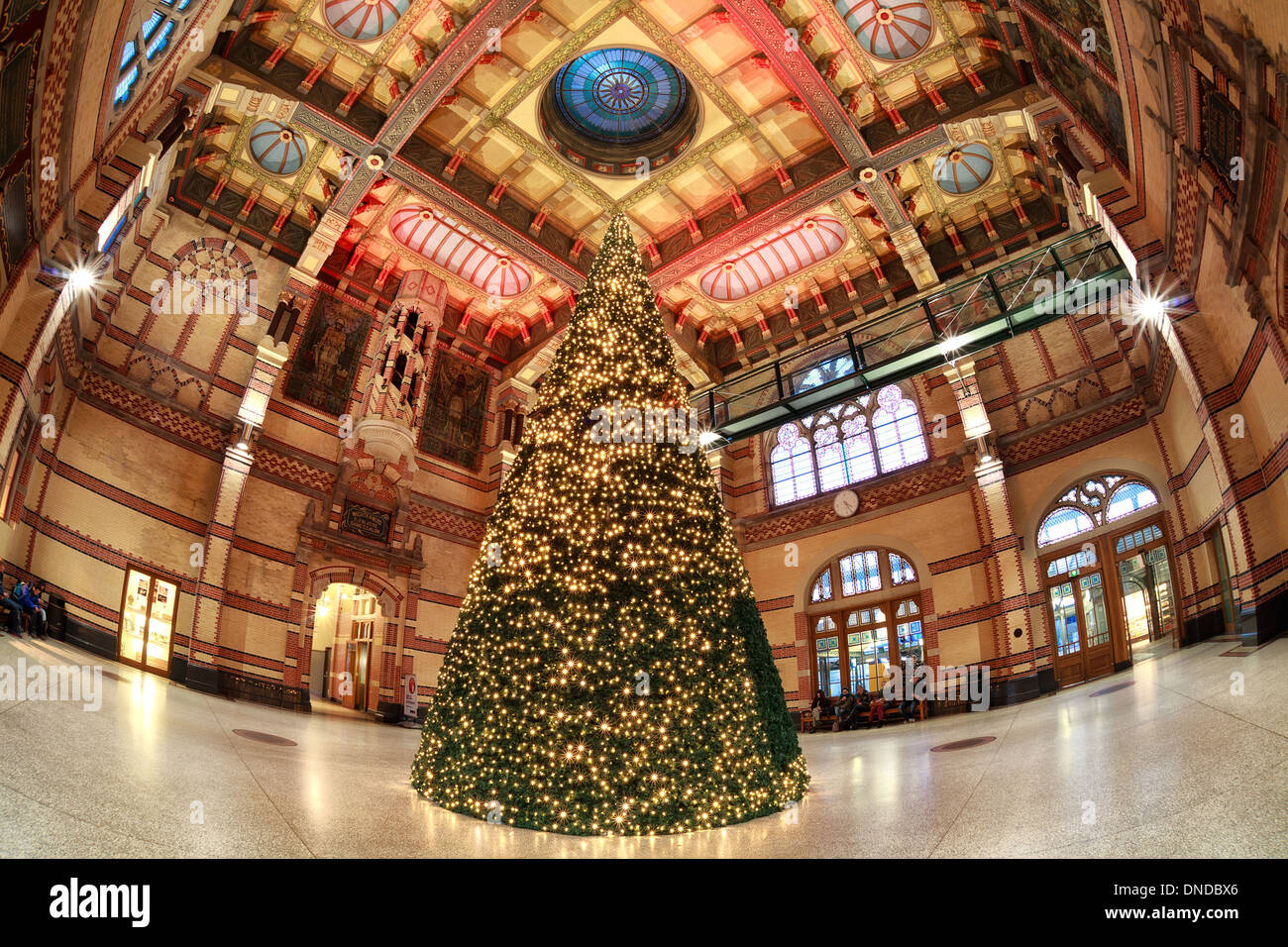 Christmas tree at Central Station in Groningen, Netherlands Stock Photo ...