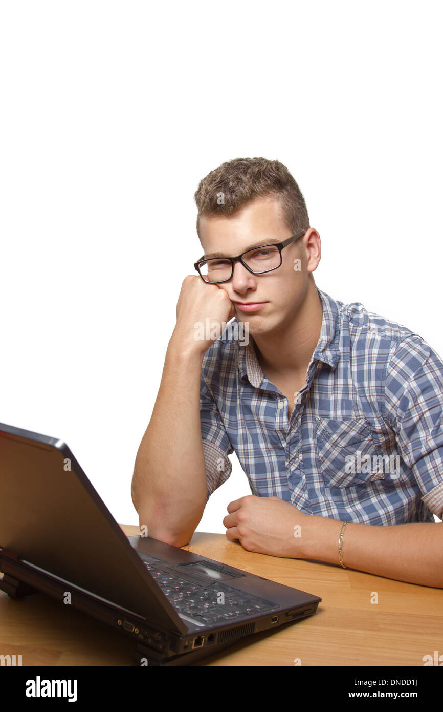 Boy is upset of his computer due to problems with it Stock Photo - Alamy
