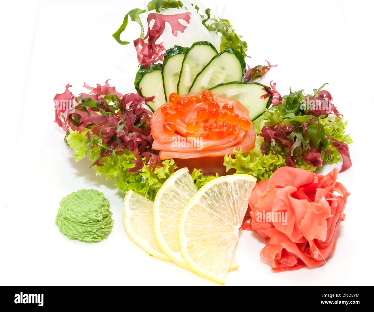 Japanese sashimi on a white background in a Japanese restaurant Stock ...