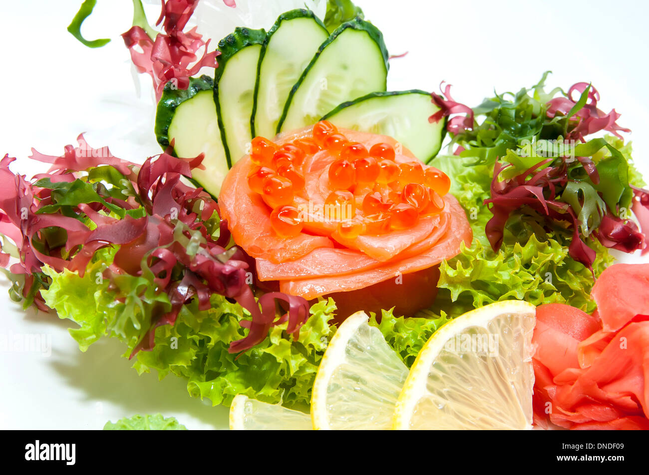 Japanese sashimi on a white background in a Japanese restaurant Stock ...